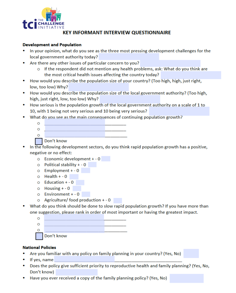 Key Informant Interview Questionnaire | The Challenge Initiative