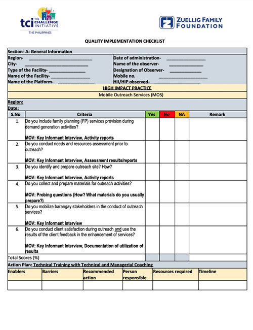 Quality Implementation Checklist for Mobile Outreach Services | The ...